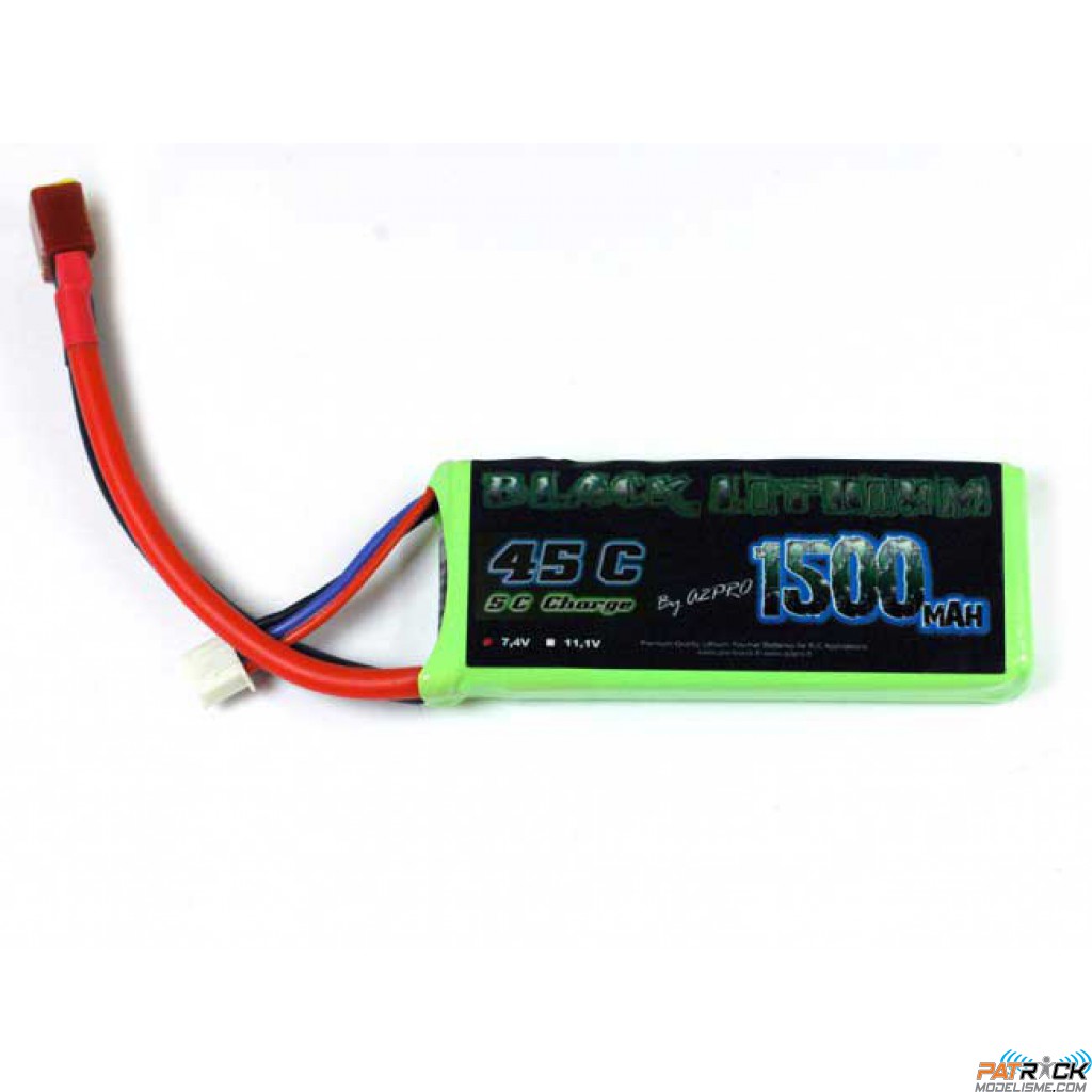 Accu LiPo Black Lithium 1500mAh 45C 2S (88 grs) Dean