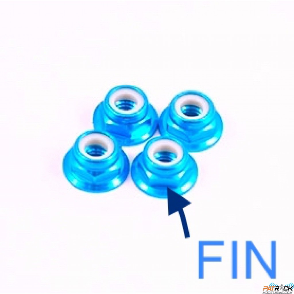 Ecrou à collerette fin nylstop alu anodisé bleu M4 - 4 pièces