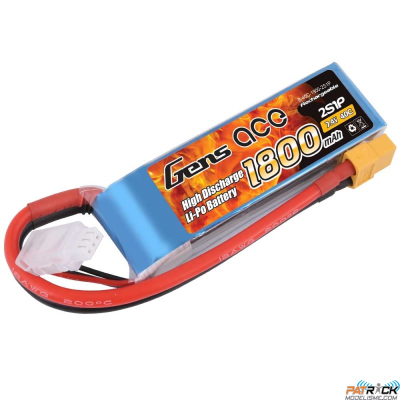 Accu LiPo GENS ACE 1800mAh 2S 7.4V 40C XT60