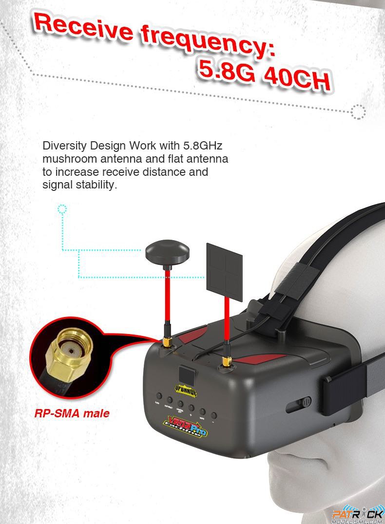 Masque Eachine VRD2 Pro Upgraded 5 Diversity 5.8ghz 40ch 800x480 avec DVR