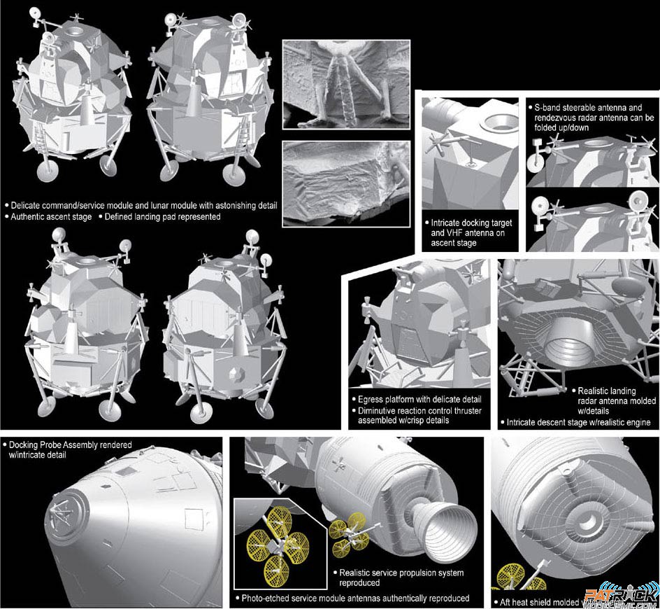 1/72e Dragon models "Approche Lunaire" Apollo 11 CSM "Columbia" + LM ...