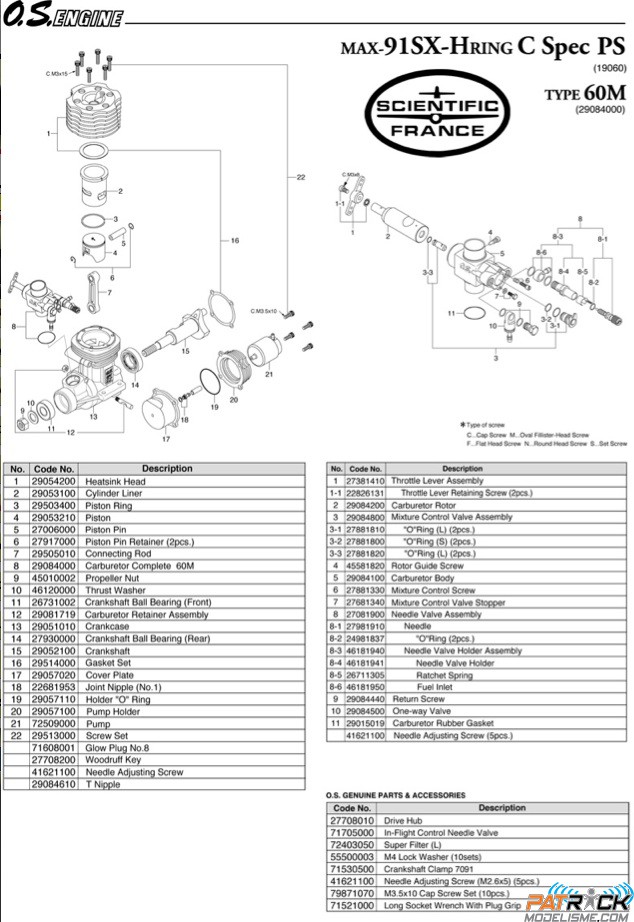 Moteur Hélico OS 91 SX-H C-SP sans silencieux