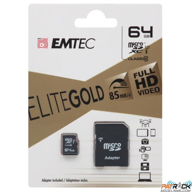 Carte mémoire EMTEC microSD Class 10 64GB 90mb/s + adaptateur SD