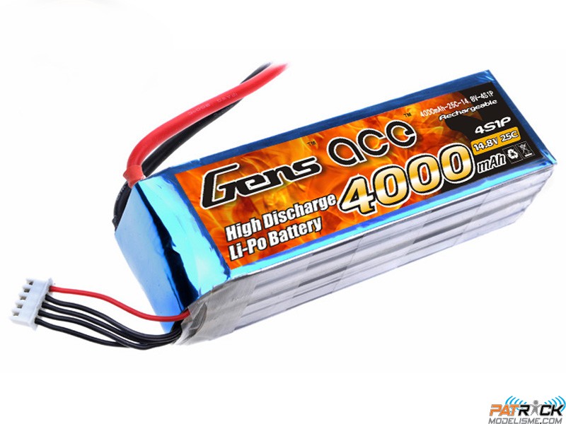 Accu LiPo GENS ACE 4000mAh 4S 14.8V 25C Dean/Tplug