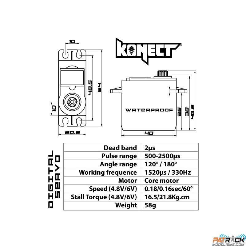 Servo Konect Digital Etanche 21.8kg/0,16s pignons métal